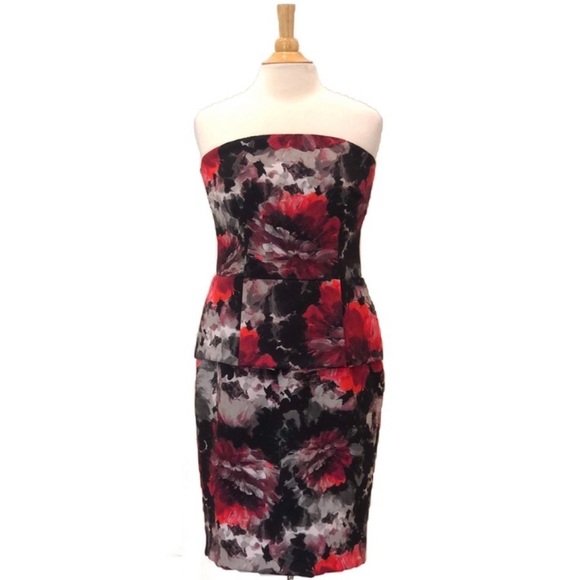 Weston Wear | Dresses | Weston Red Black Floral Strapless Peplum Dress ...